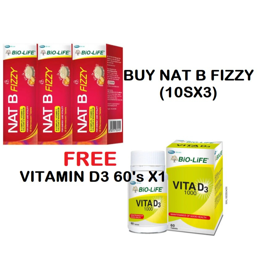(FOC VITAMIN D3 60's) Bio-life Nat B Fizzy Effervescent Tablets (10's ...
