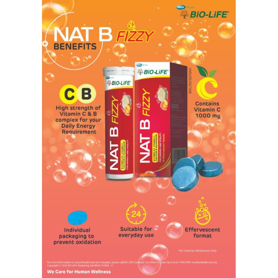 (FOC VITAMIN D3 60's) Bio-life Nat B Fizzy Effervescent Tablets (10's ...