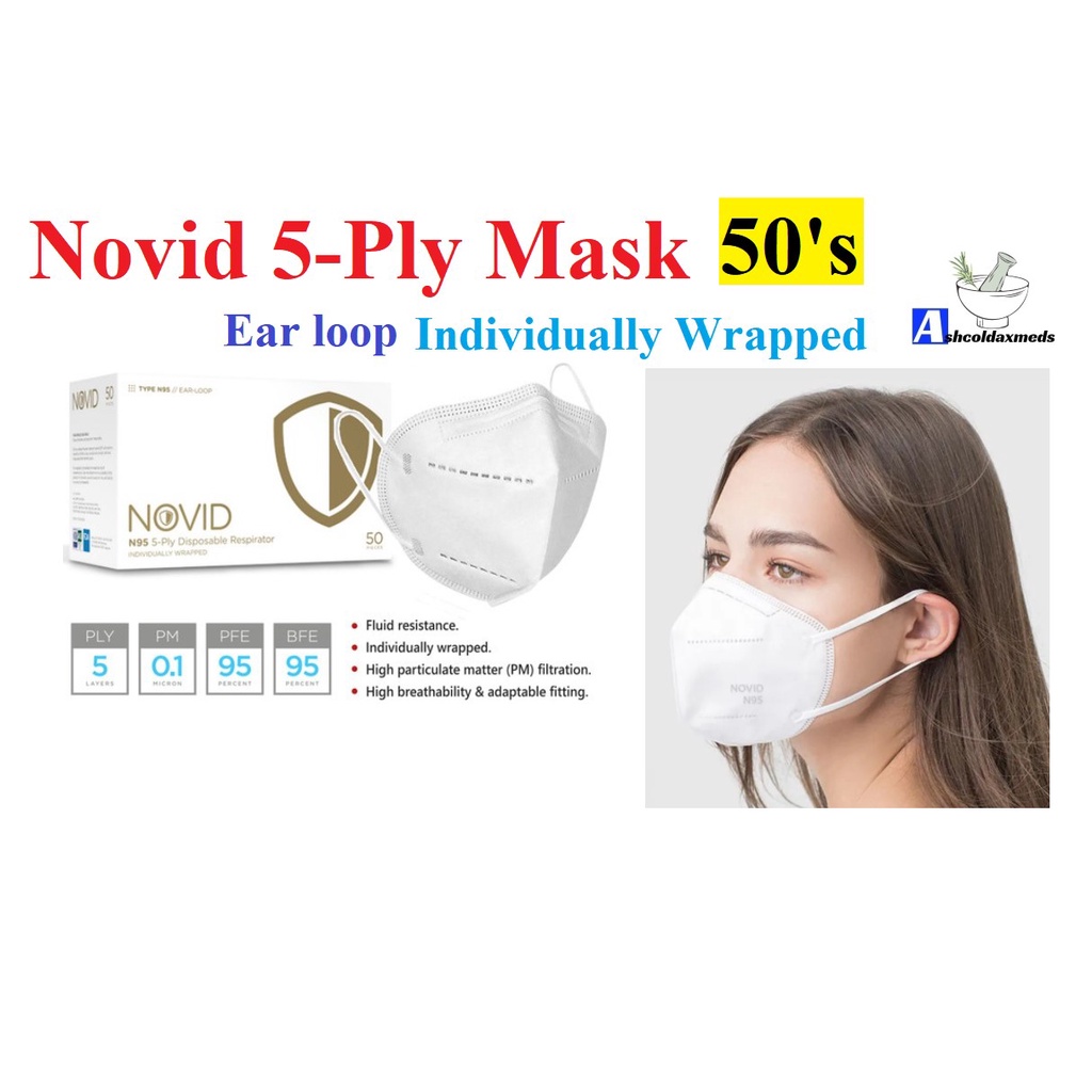(MADE IN MALAYSIA) NOVID N95 5-PLY DISPOSABLE RESPIRATOR 50'S - Farmasi Limbongan