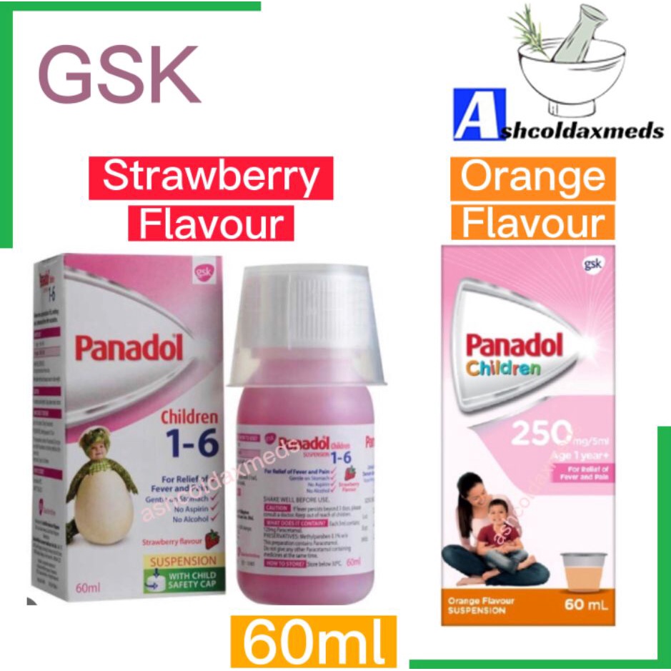 Panadol syrup for children 1-6 or 1+ Paracetamol 60ml Fever/Pain Relif ...