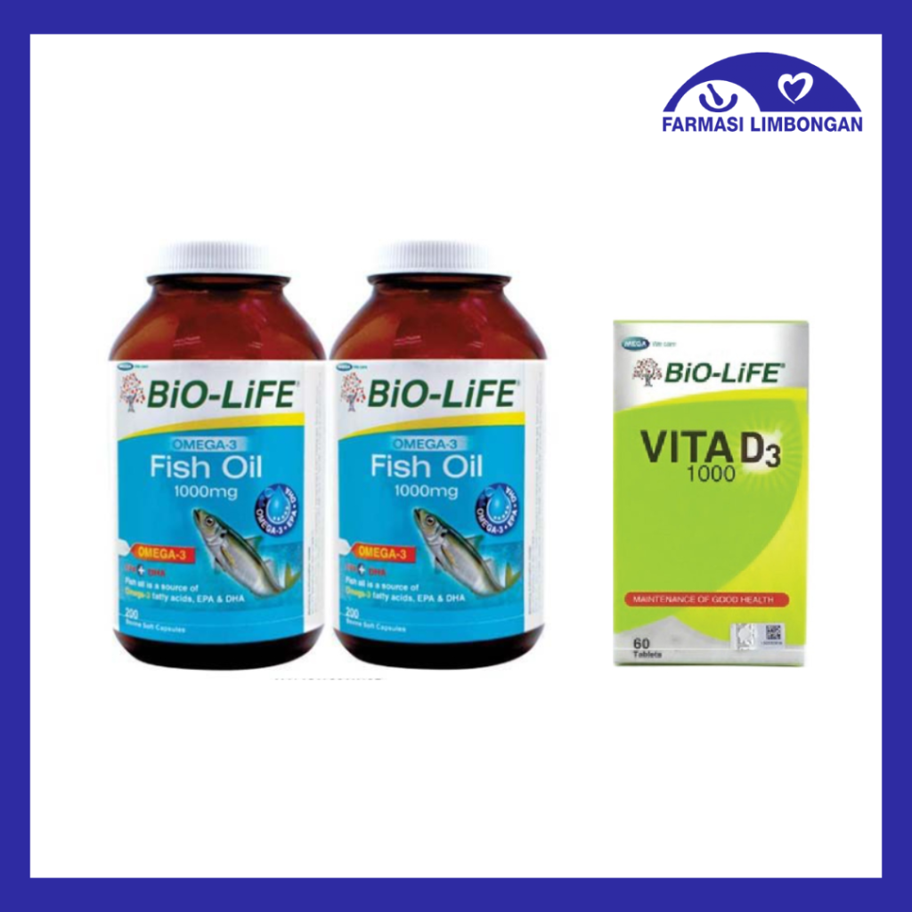 BIOLIFE OMEGA-3 FISH OIL 1000MG 200'S OR 2X200'S FOC VITAMIN D3 60'S ...