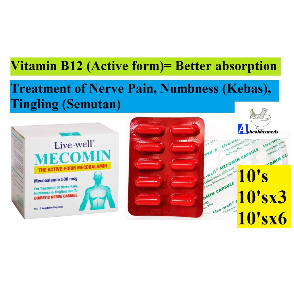 Active Vitamin B12 (Mecobalamin) 500mcg 10s Mecovit/Live-well Mecomin ...