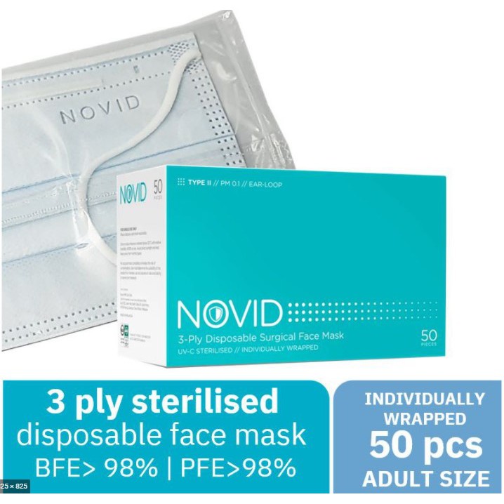 (GREEN) [Individually Wrapped] Novid 3 Ply Disposable Surgical Face ...