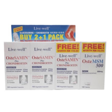Live-Well Ostesamin Plus Chondroitin 100'S OR 100'SX3 + Ostemsm 150'SX1 ...