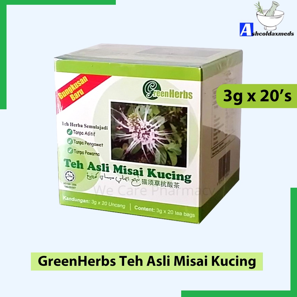 GreenHerbs Teh Asli Misai Kucing 3g x 20's - Farmasi Limbongan