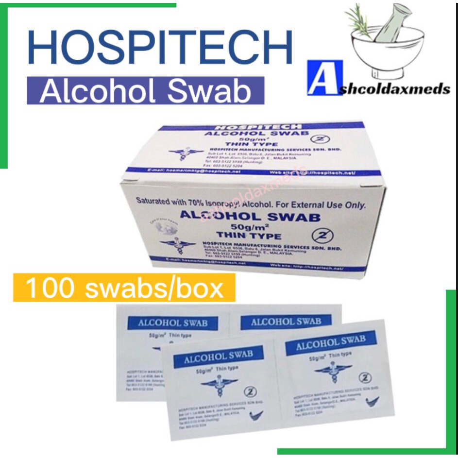 Hospitech Alcohol Swab Medical Grade with MDA (100's/Box) - Saturated ...