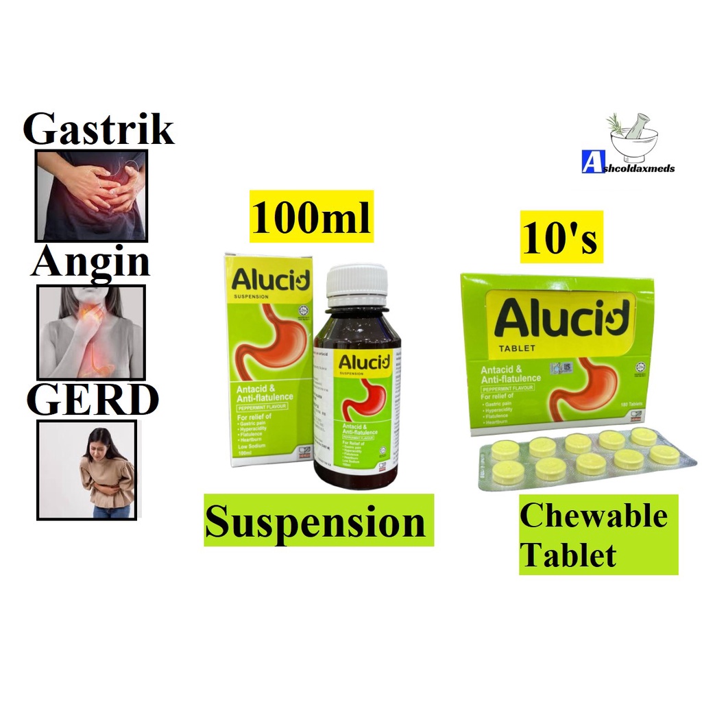 Ubat Kunyah Gas Angin Perut Kembung Sakit Gastrik Alucid 10's EXP06 ...